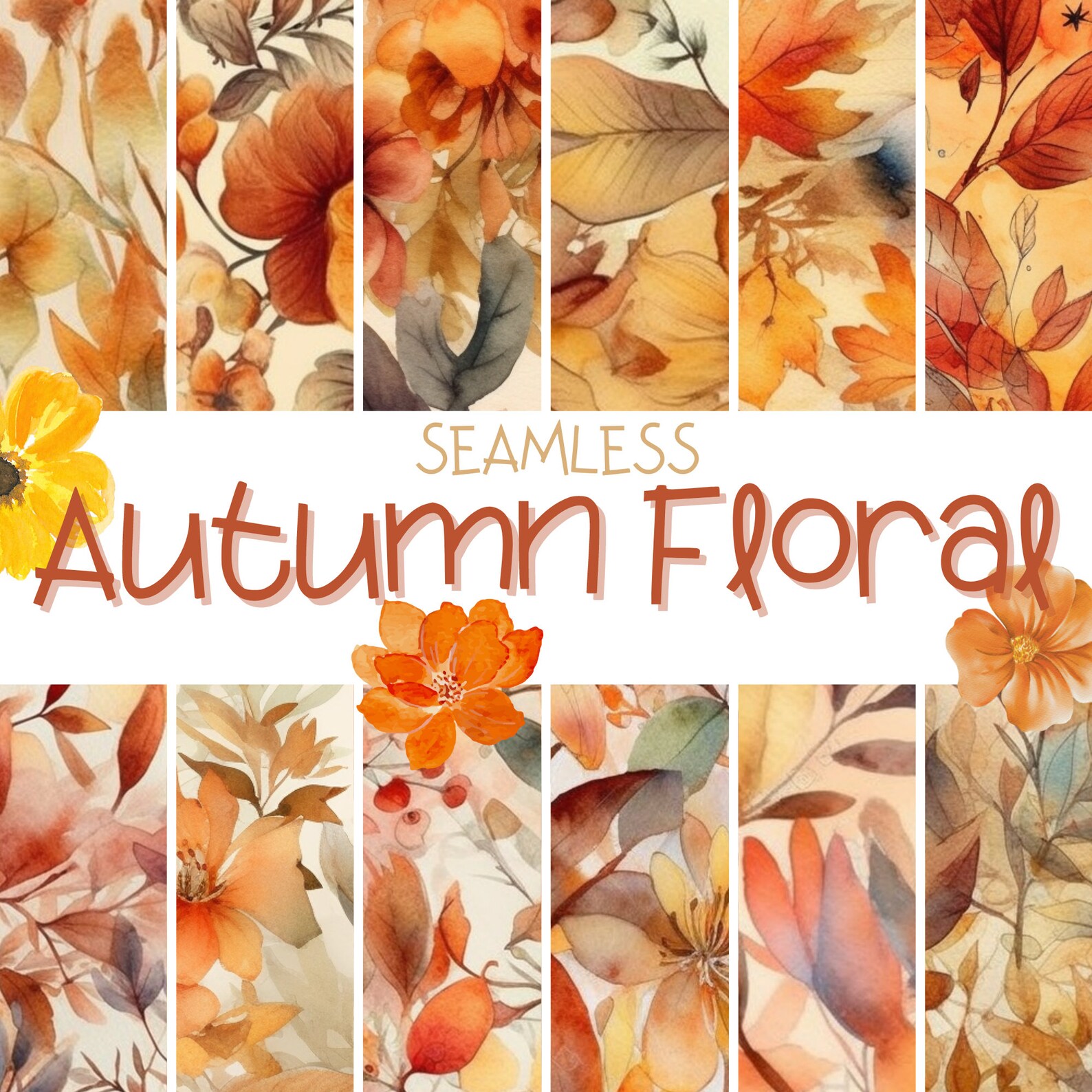 Autumn Floral Digital Paper - SEAMLESS - Watercolor Flower Patterns ...