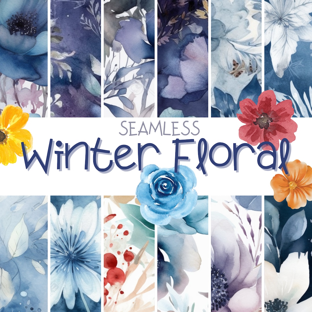 Winter Floral Digital Paper - SEAMLESS - Watercolor Flower Patterns ...