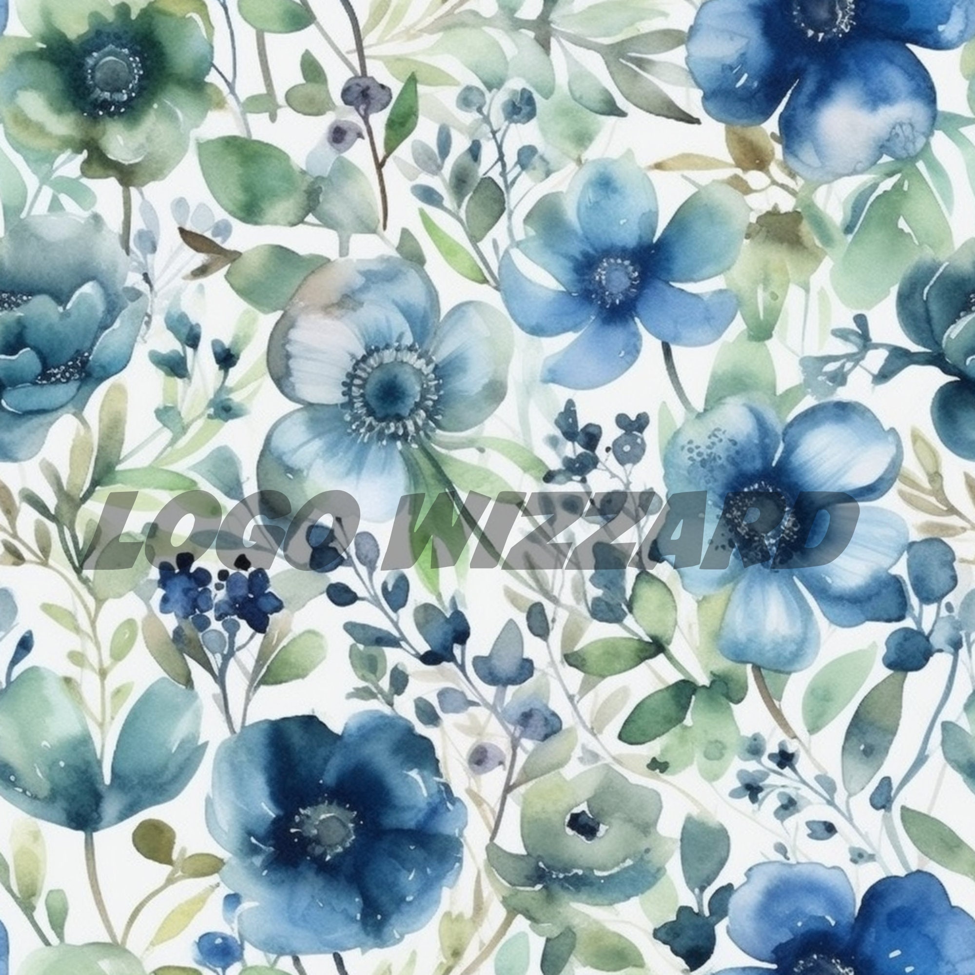Blue Floral Digital Paper - SEAMLESS - Watercolor Flower Patterns - 12 ...