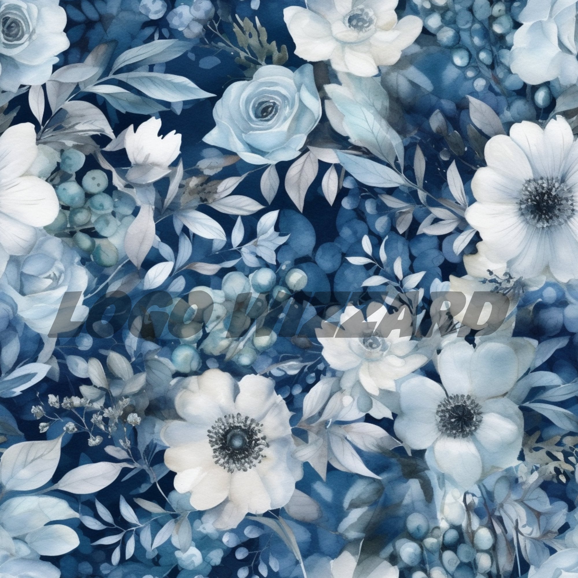 Blue Floral Digital Paper - SEAMLESS - Watercolor Flower Patterns - 12 ...
