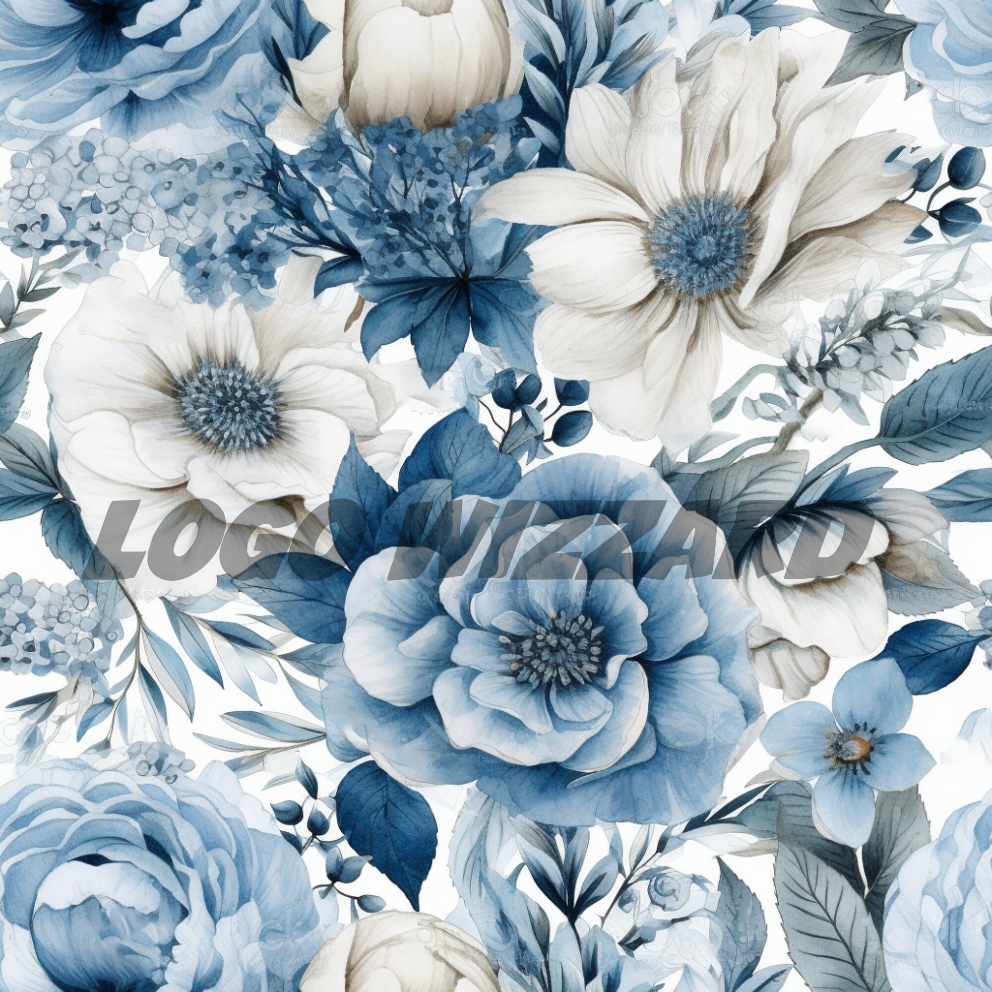 Blue Floral Digital Paper - SEAMLESS - Watercolor Flower Patterns - 12 ...