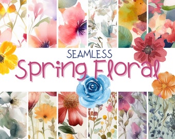 Blue Floral Digital Paper SEAMLESS Watercolor Flower Patterns 12 ...