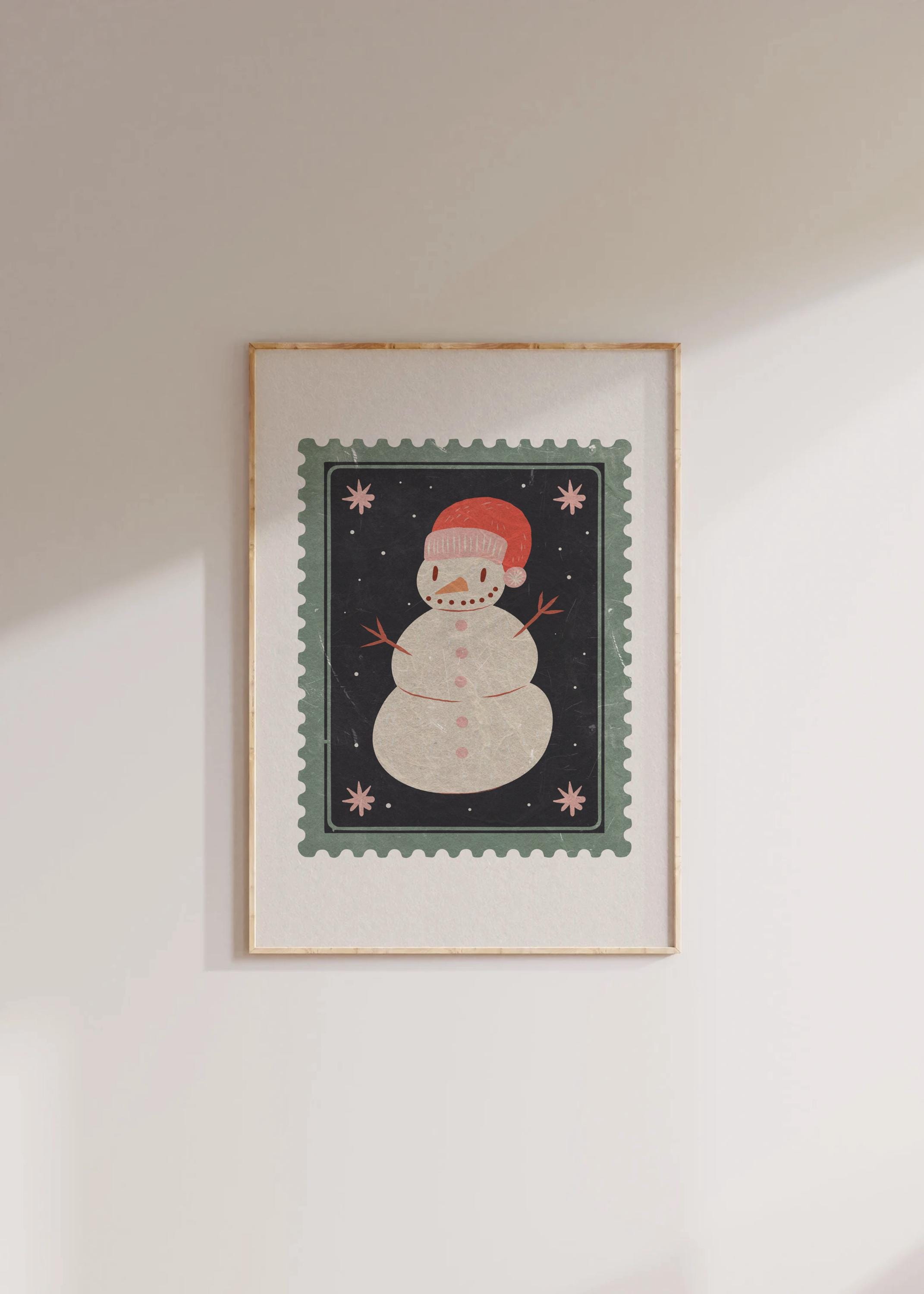 Trendy Retro Christmas Post Stamp Wall Art Merry Christmas Decorations ...