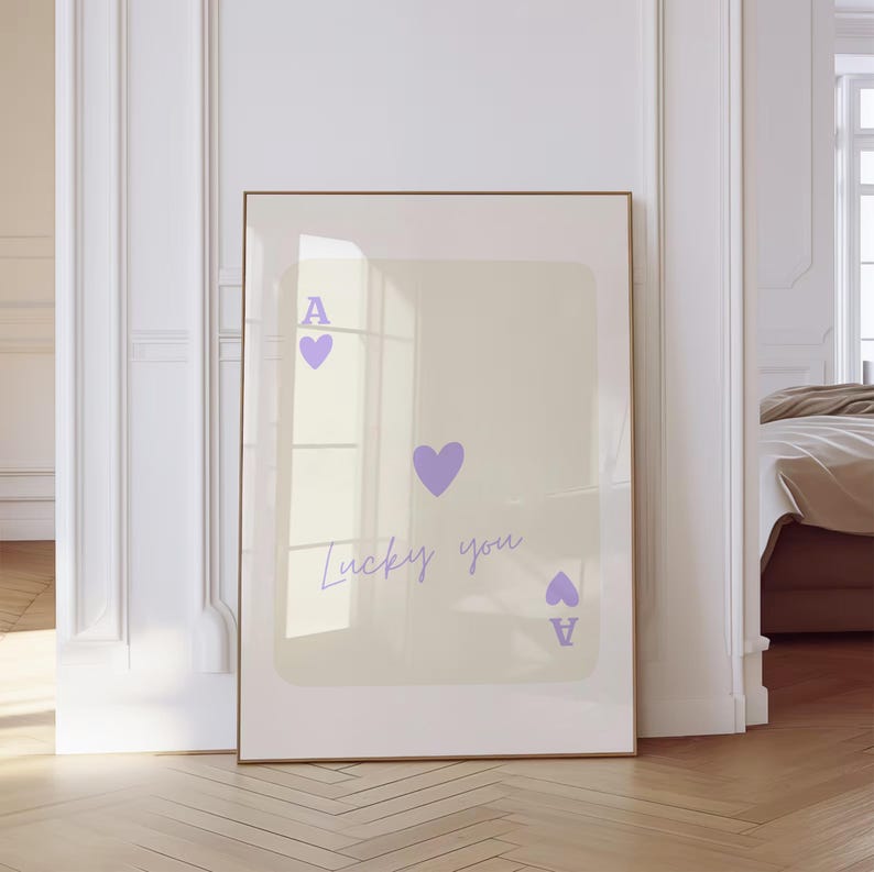Trendy Purple Ace of Hearts Wall Art Retro Lucky You Wall Art Y2K Decor ...