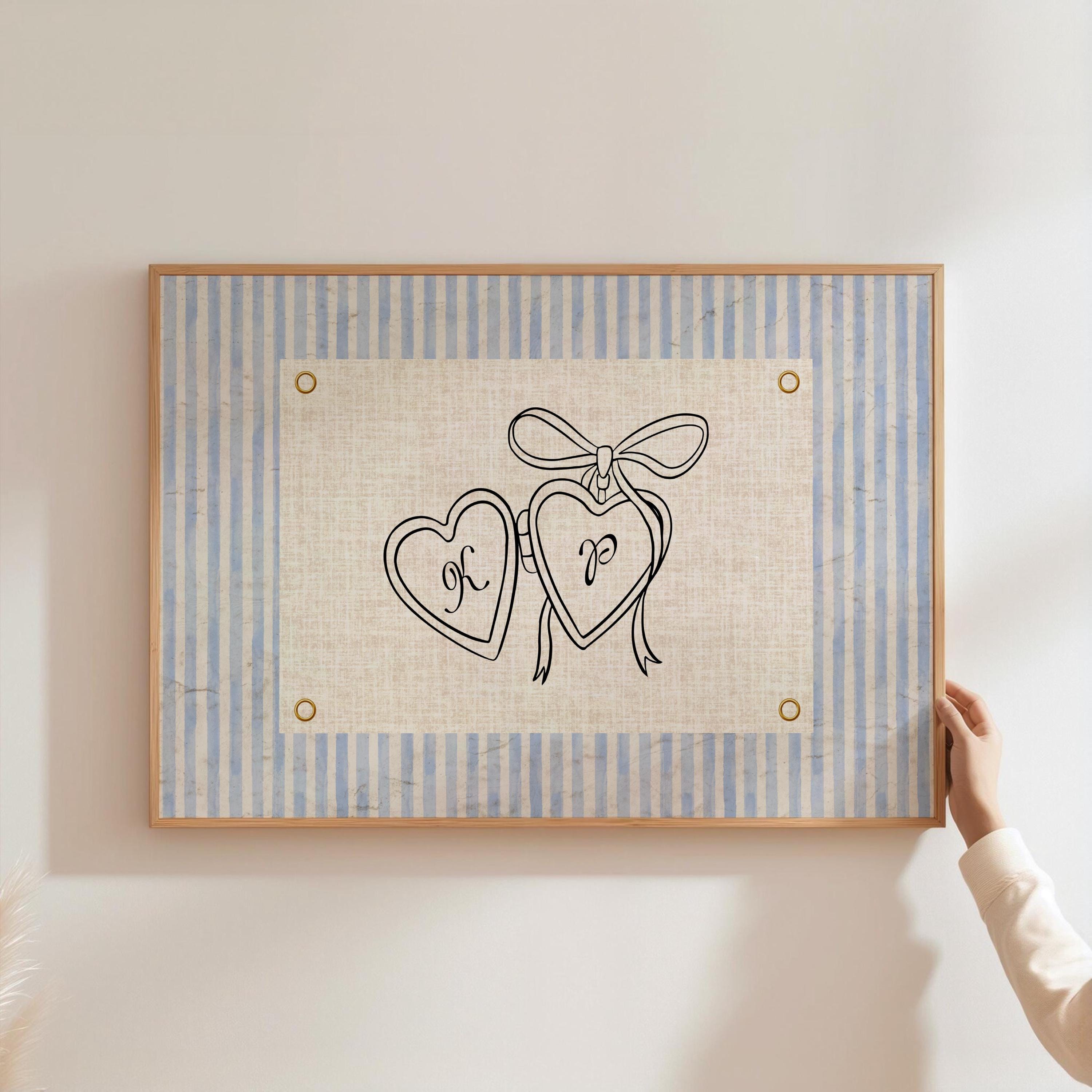 Custom Couples Initial Locket Art Print Couple Gift Trendy Retro Print ...
