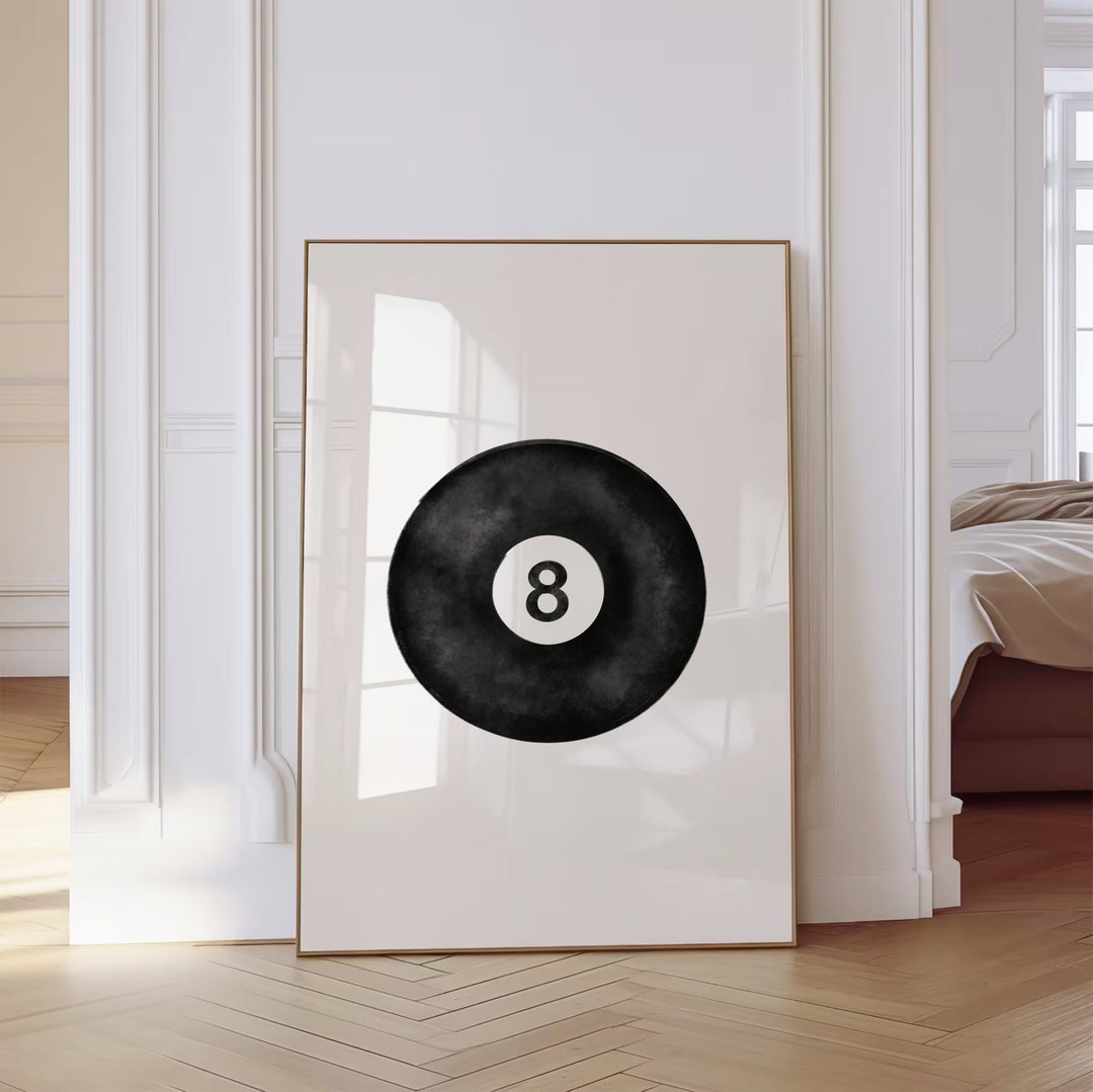 8 Pool Ball Retro Print | Retro Hand-drawn, Vintage Pool Ball Print ...