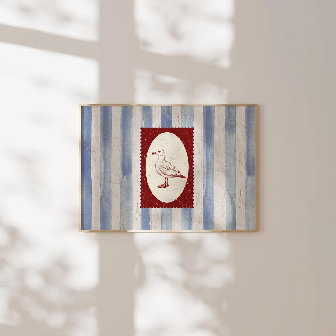 Vintage Striped Gull Print Western Bedroom Print Coastal Kitchen Wall ...