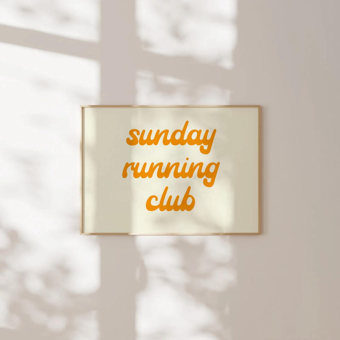 Sunday Running Club Trendy Wall Art Vintage Orange Poster Marathon ...