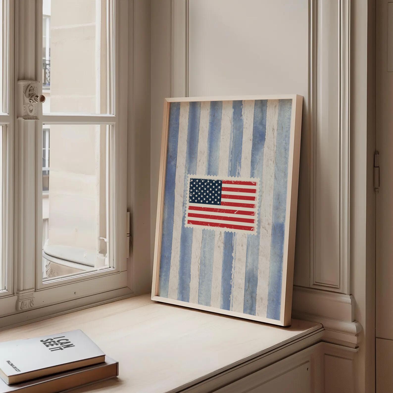 Vintage US Flag Art, Vintage Flag Stamp Print, United States Flag ...