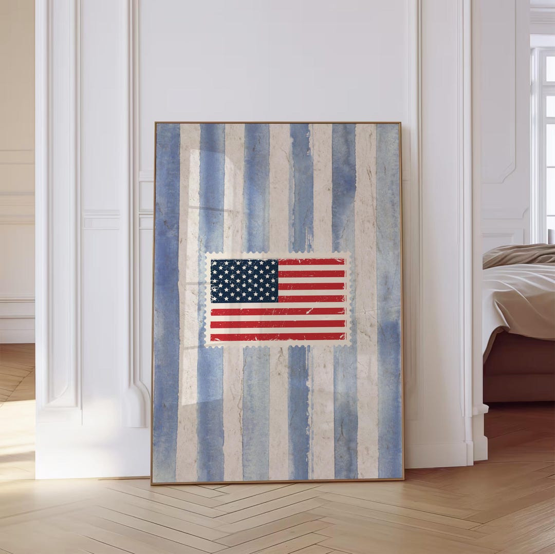 Vintage US Flag Art, Vintage Flag Stamp Print, United States Flag ...