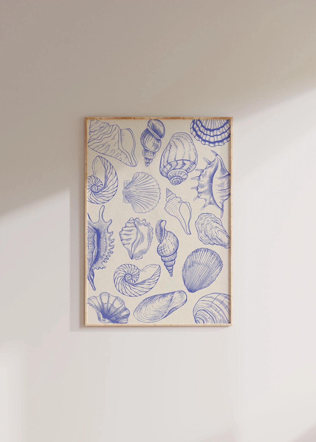 Blue Sea Shells Print Vintage Line Art Aesthetic Coastal Cowgirl ...