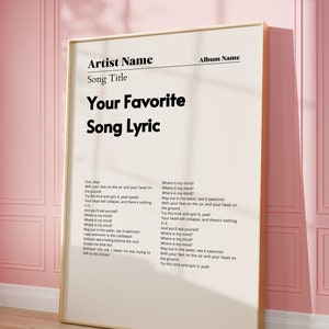 Custom Song Lyrics Poster Printable Lyric Poster Song Lyric Wall Art ...