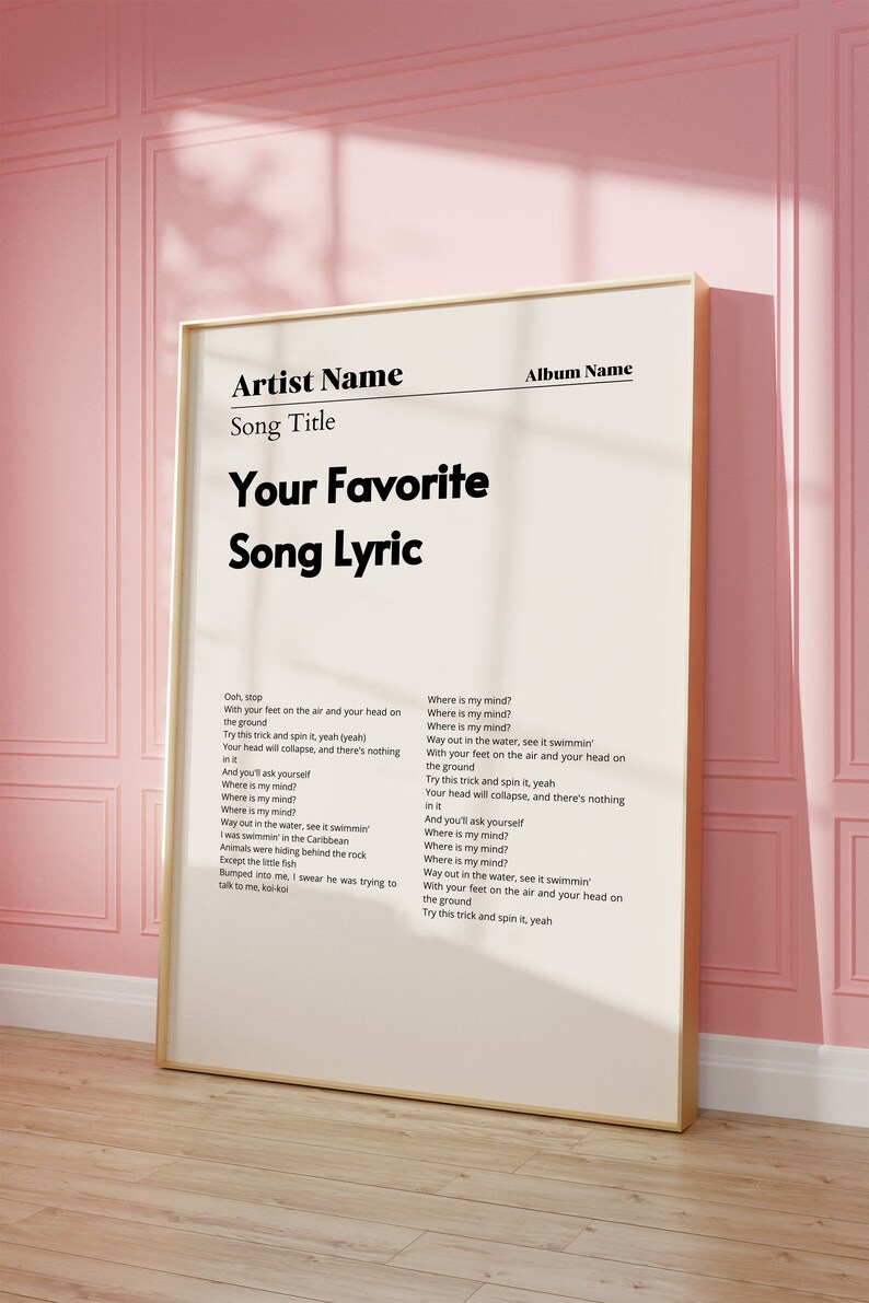 Custom Song Lyrics Poster Printable Lyric Poster Song Lyric Wall Art ...
