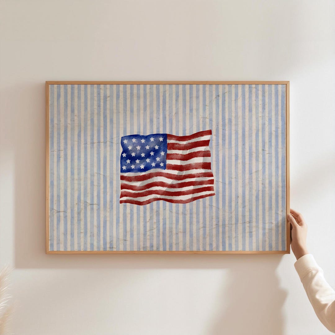 Vintage US Flag Art, Vintage Flag Stamp Print, United States Flag ...