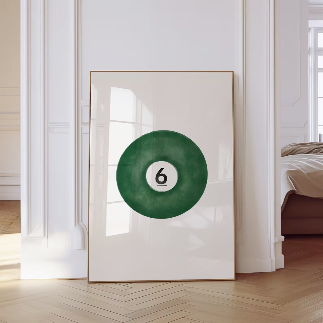 6 Pool Ball Retro Print | Retro Hand-drawn, Vintage Pool Ball Print ...