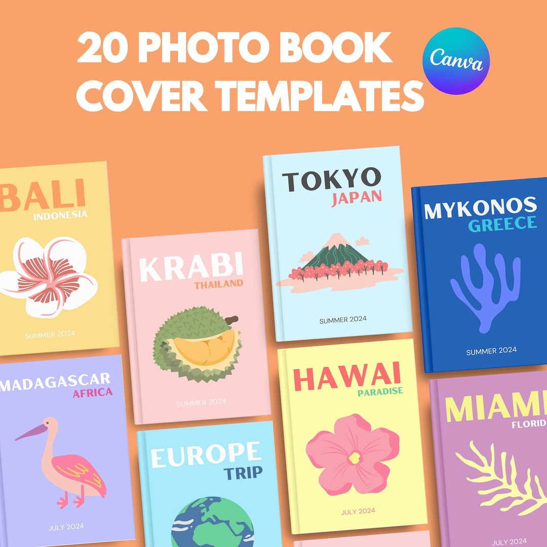 20 Travel Photo Book Covers | Canva Template Bundle, Printable Coffee ...