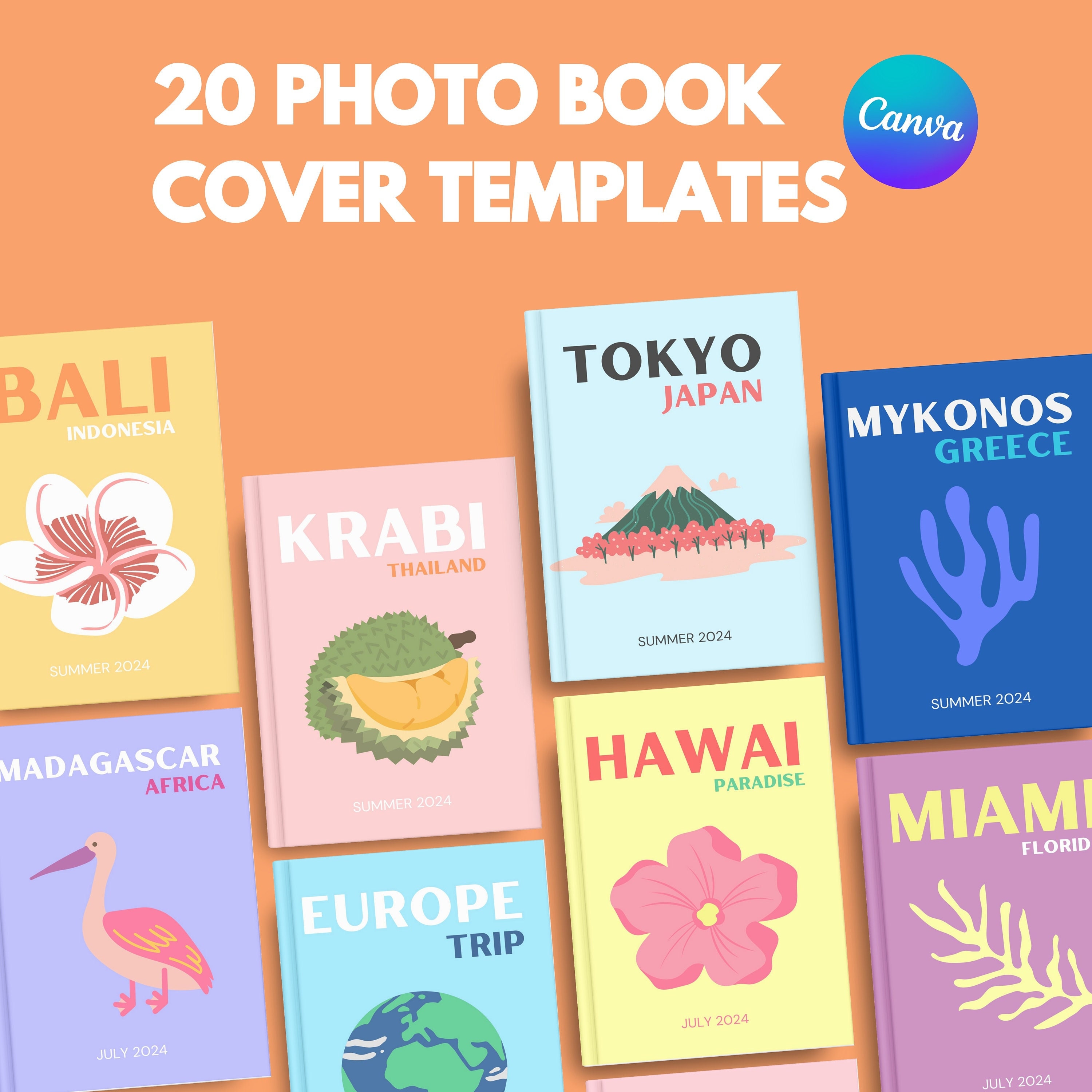20 Travel Photo Book Covers Canva Template Bundle, Printable Coffee ...
