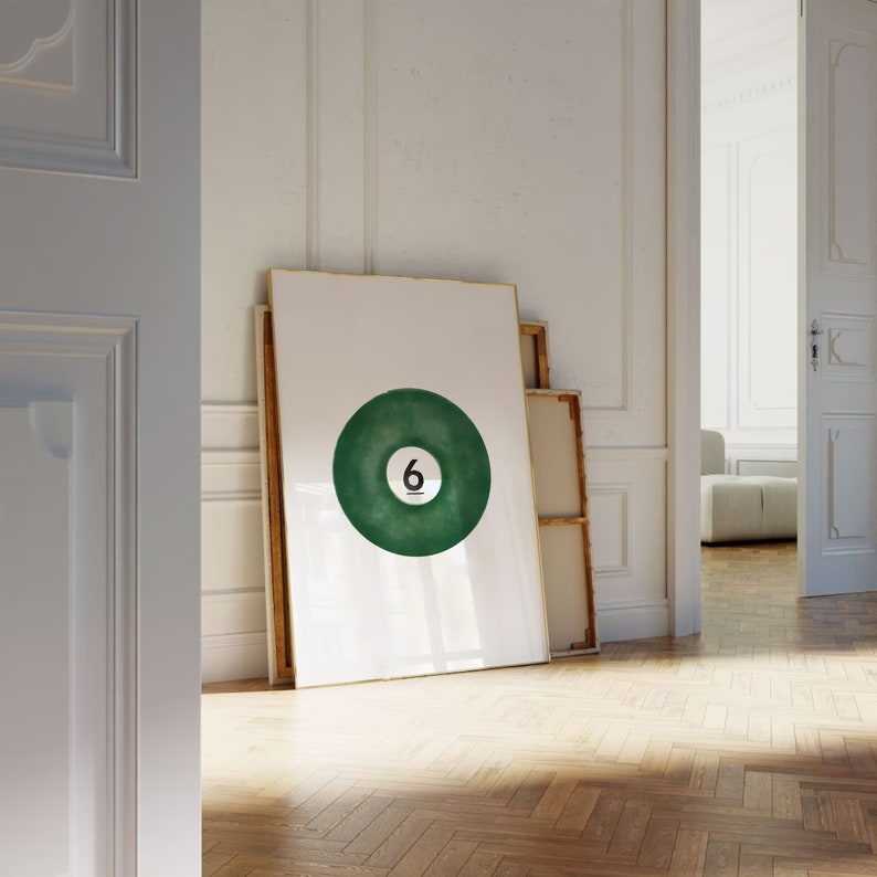 6 Pool Ball Retro Print | Retro Hand-drawn, Vintage Pool Ball Print ...