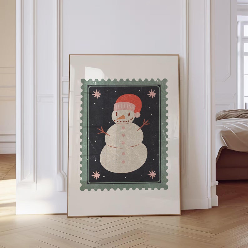 Trendy Retro Christmas Post Stamp Wall Art Merry Christmas Decorations ...