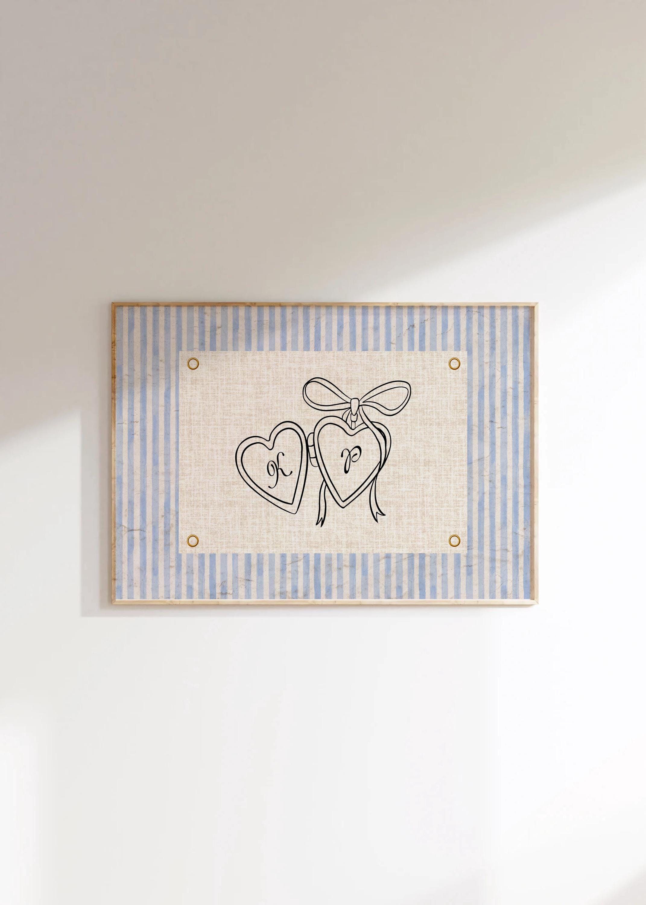 Custom Couples Initial Locket Art Print Couple Gift Trendy Retro Print ...