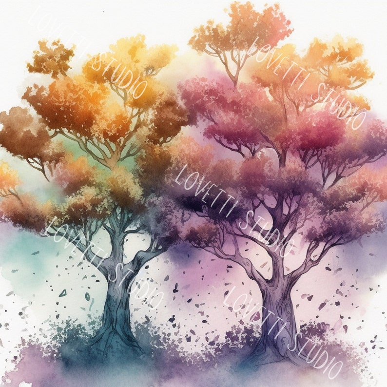 4 Watercolor Trees PNG Clipart 300 DPI 10x10 Inch - Etsy