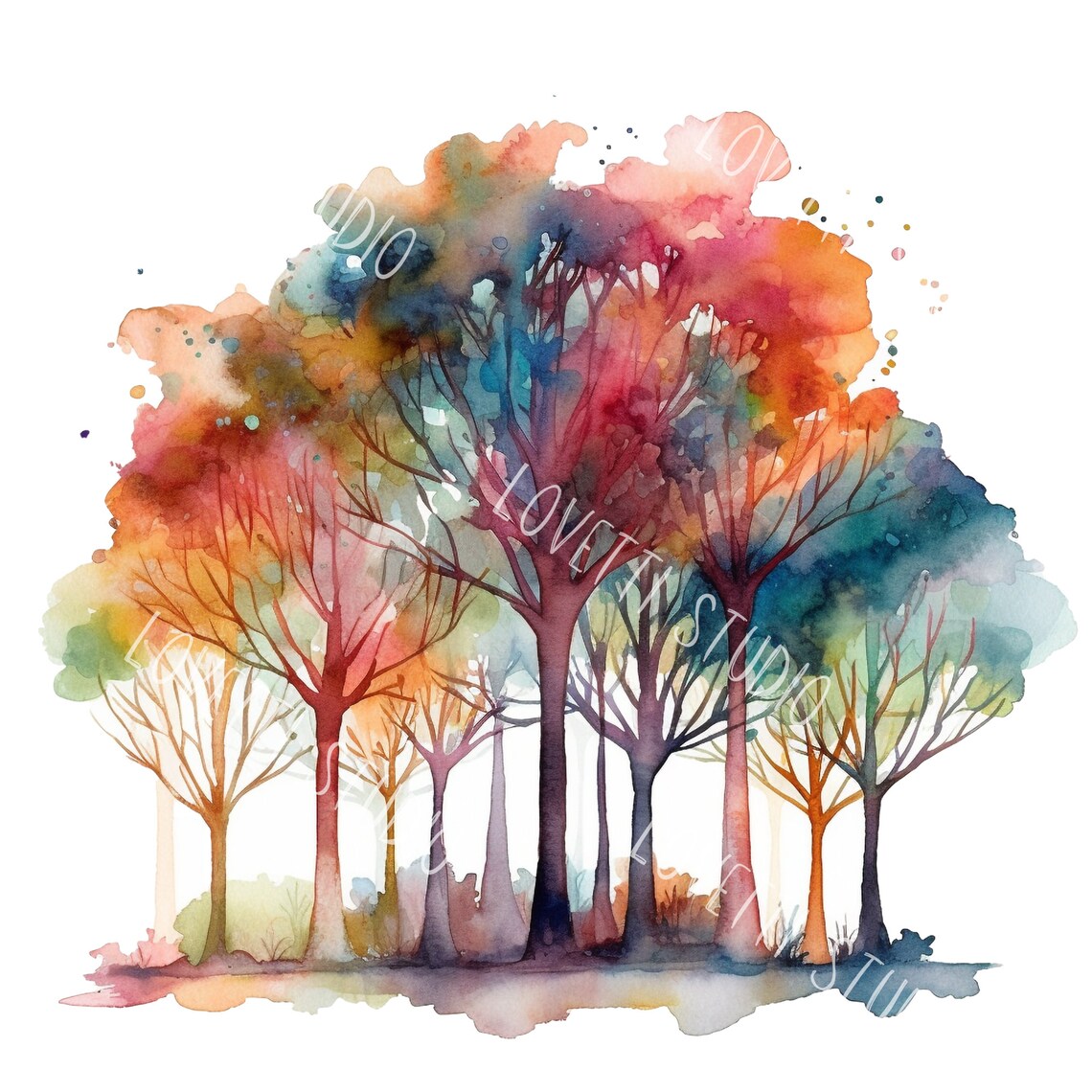 4 Watercolor Trees PNG Clipart 300 DPI 10x10 Inch Pattern Invitation ...