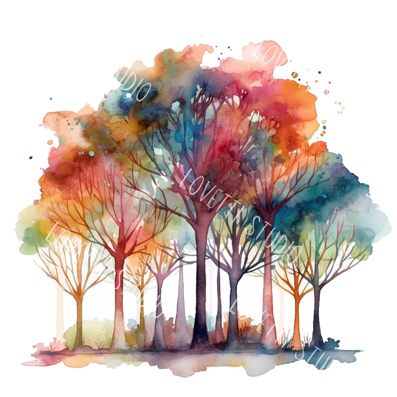 4 Watercolor Trees PNG Clipart 300 DPI 10x10 Inch - Etsy
