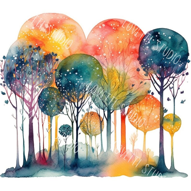 4 Watercolor Trees PNG Clipart 300 DPI 10x10 Inch - Etsy
