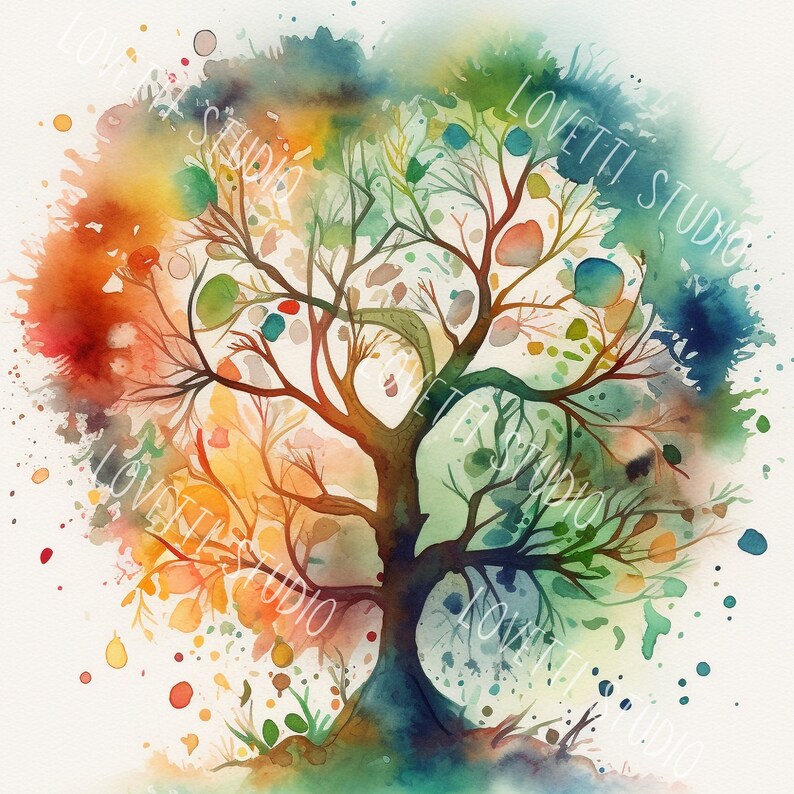 4 Watercolor Trees PNG Clipart 300 DPI 10x10 Inch Pattern Invitation ...
