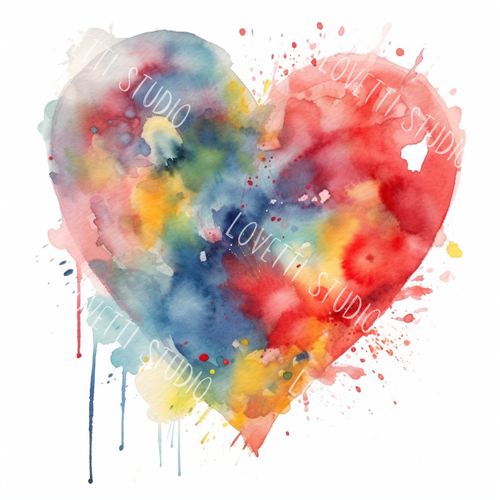 20 Watercolor Hearts PNG Clipart 300 DPI 10x10 Inch Pattern Invitation ...