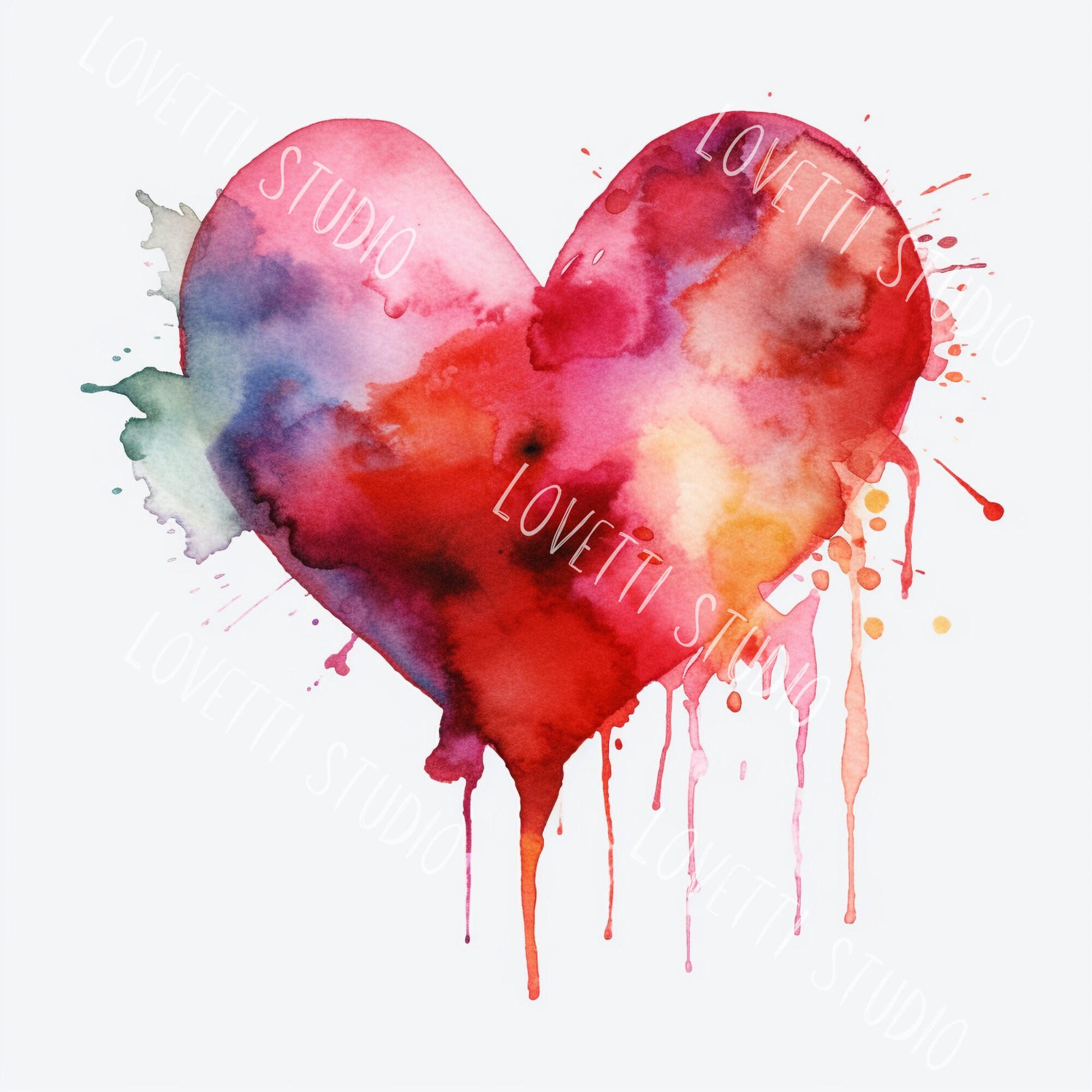 20 Watercolor Hearts PNG Clipart 300 DPI 10x10 Inch Pattern Invitation ...