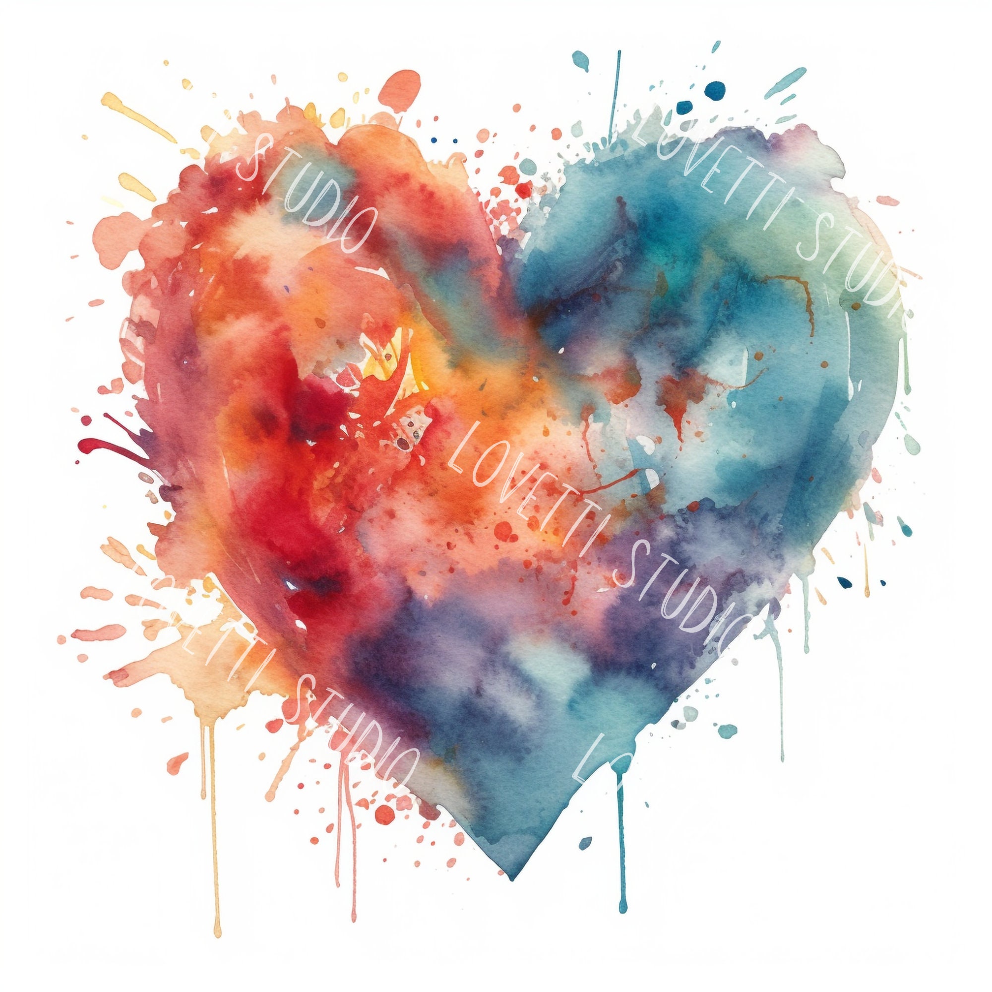 20 Watercolor Hearts PNG Clipart 300 DPI 10x10 Inch Pattern Invitation ...