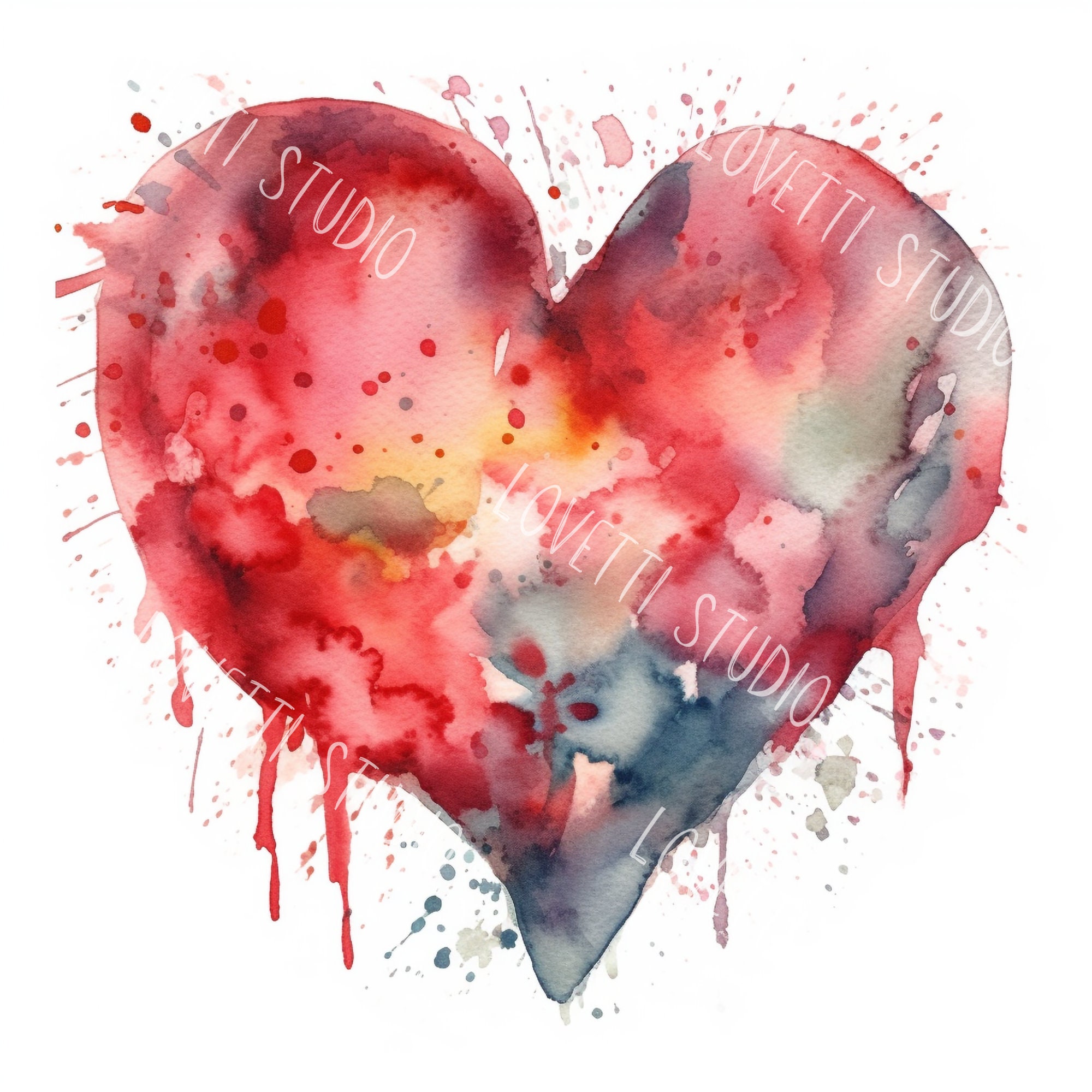 4 Watercolor Hearts PNG Clipart 300 DPI 10x10 Inch Pattern Invitation ...