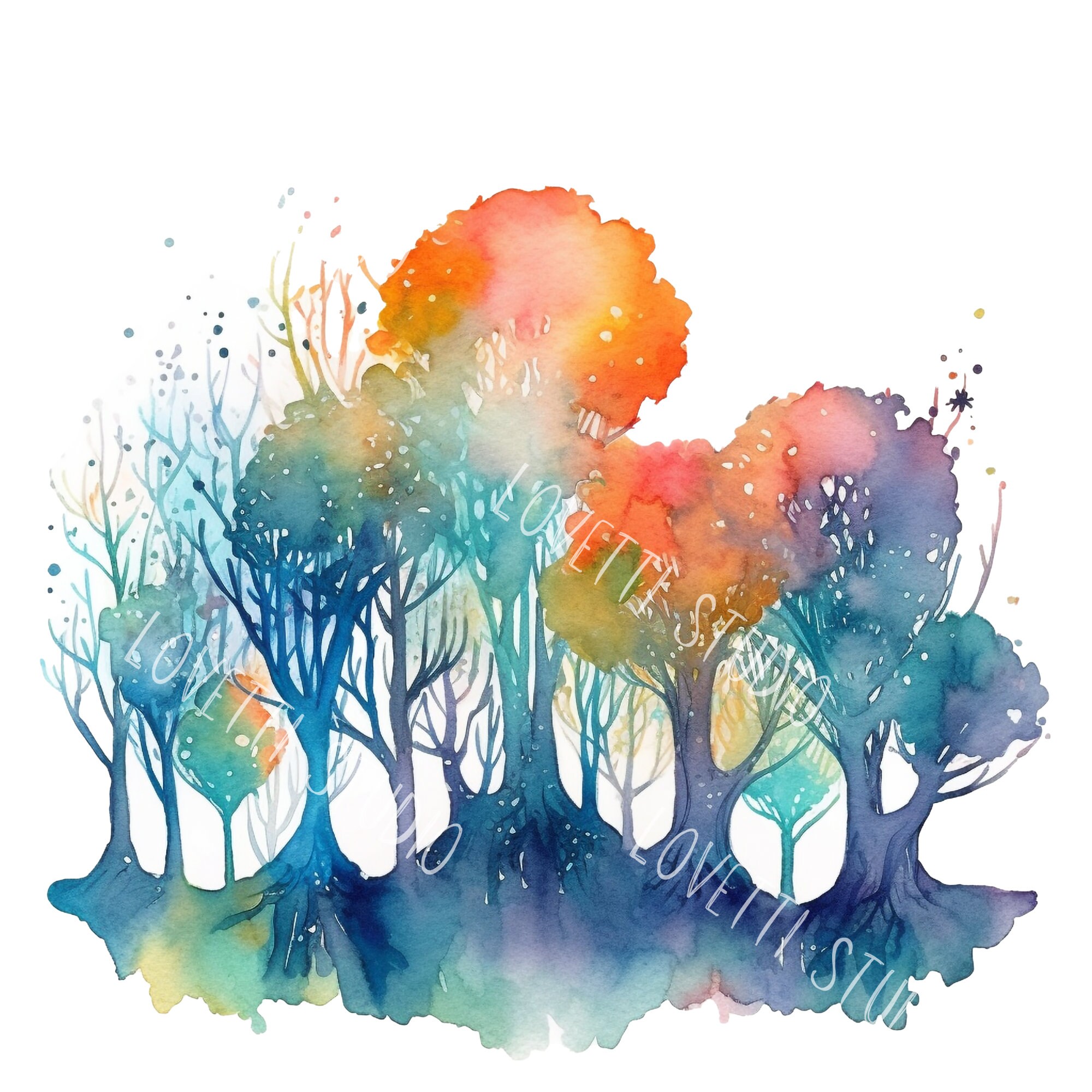 4 Watercolor Trees PNG Clipart 300 DPI 10x10 Inch Pattern Invitation ...