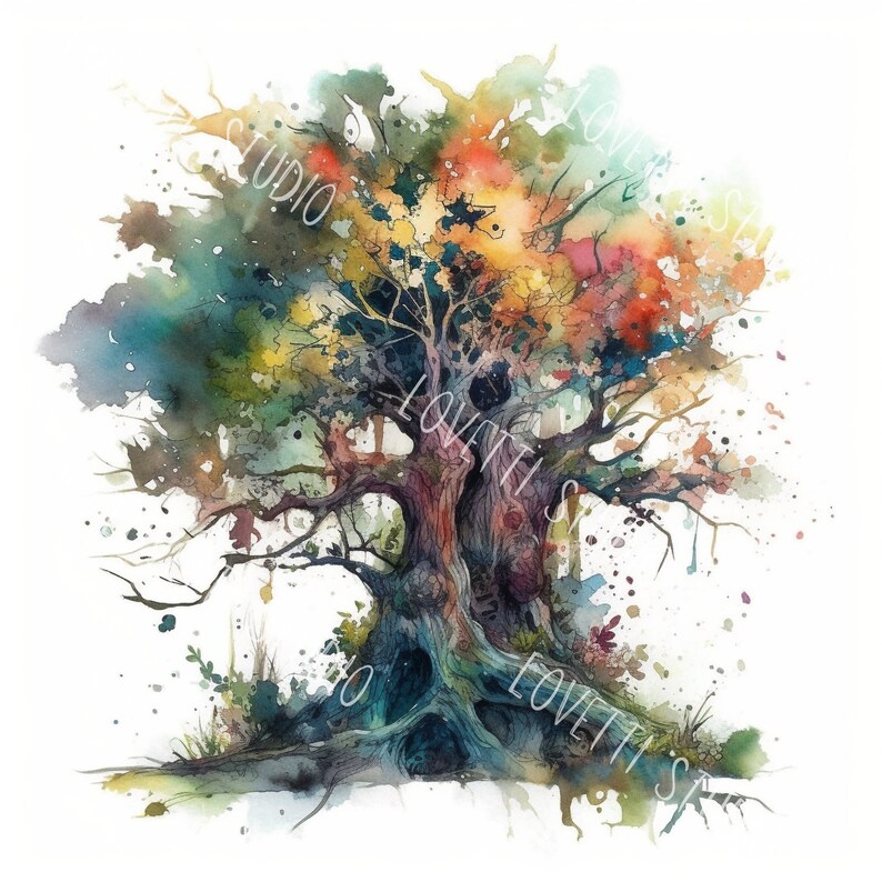 4 Watercolor Trees PNG Clipart 300 DPI 10x10 Inch Pattern Invitation ...