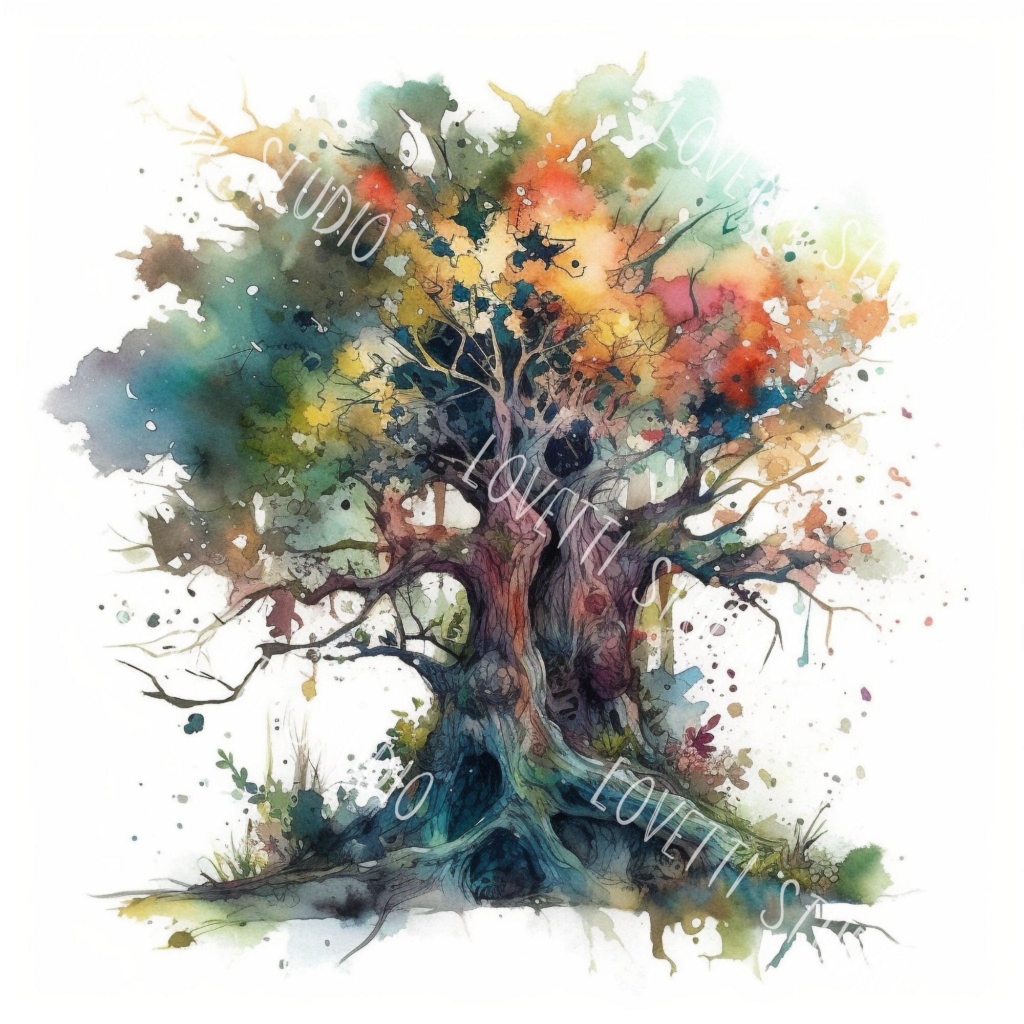 4 Watercolor Trees PNG Clipart 300 DPI 10x10 Inch Pattern Invitation ...