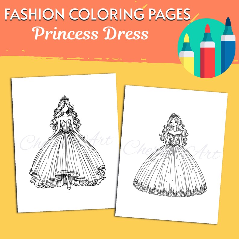 Princess Dress Coloring Pages, 10 Fashion Coloring Pages, Printable ...
