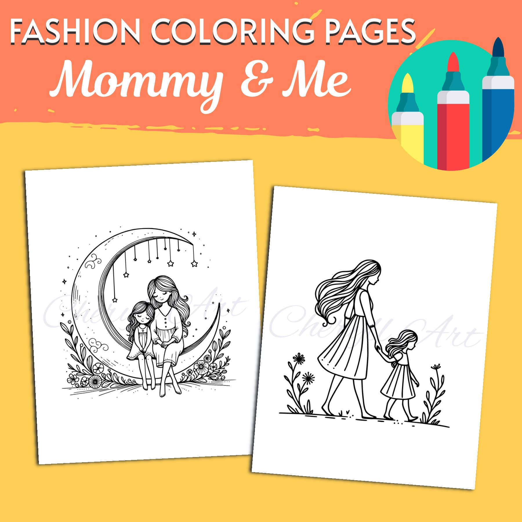 Mommy & Me Coloring Pages, 10 Coloring Pages, Printable Girl Coloring ...