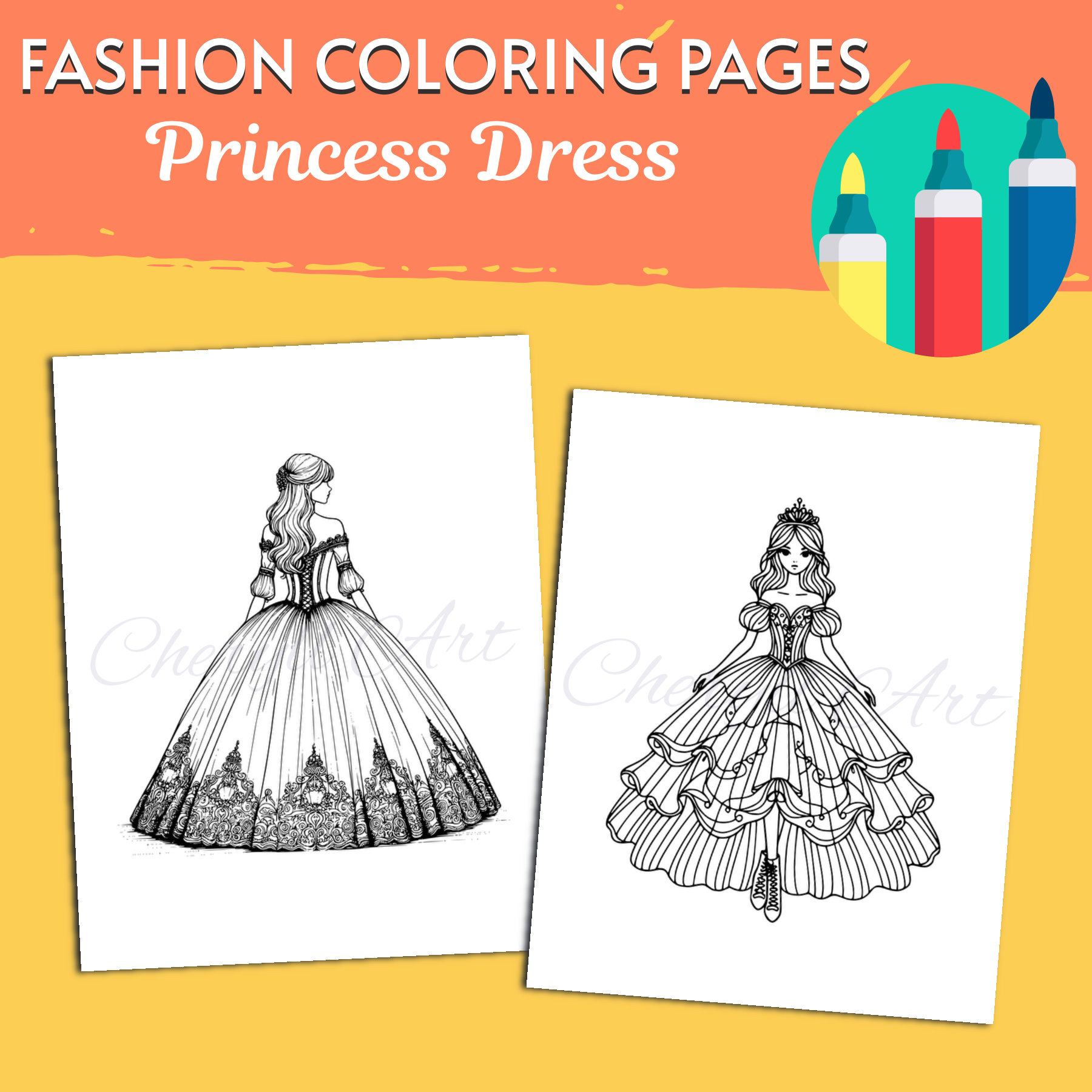 Princess Dress Coloring Pages, 10 Fashion Coloring Pages, Printable ...