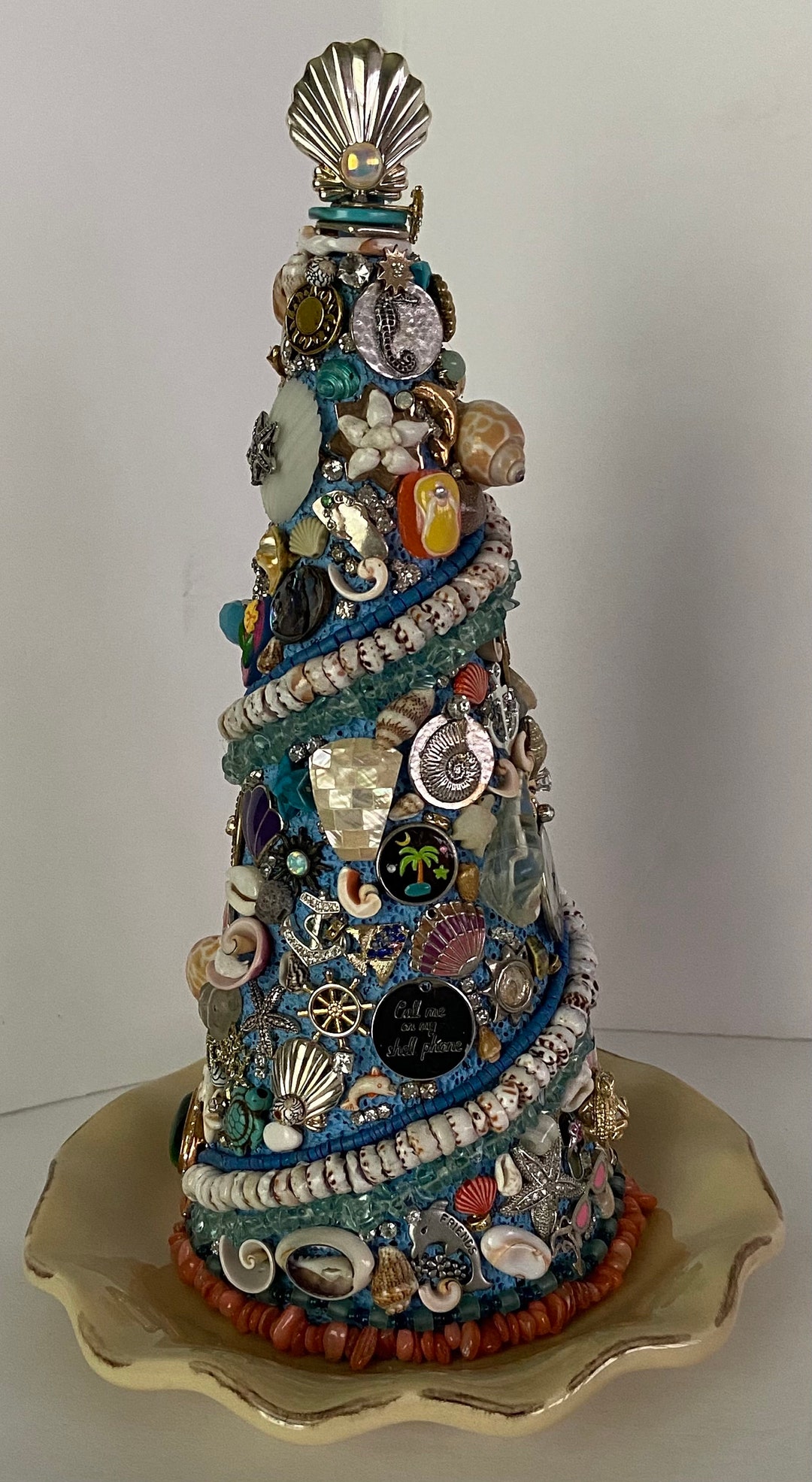JEWELRY ART 11.5 Beach/nautical Themed Cone Tree Handcrafted W/preowned ...