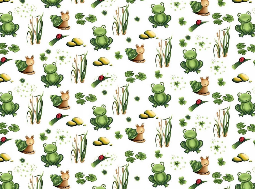 Green Frogs and Ladybugs Cotton Fabric - Nature-inspired DIY Material ...