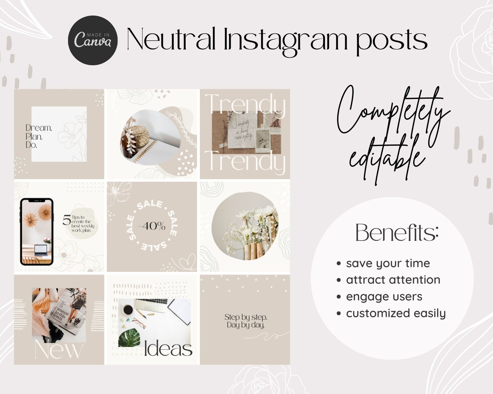 Neutral Instagram Templates Instagram Feed Blogger Template - Etsy