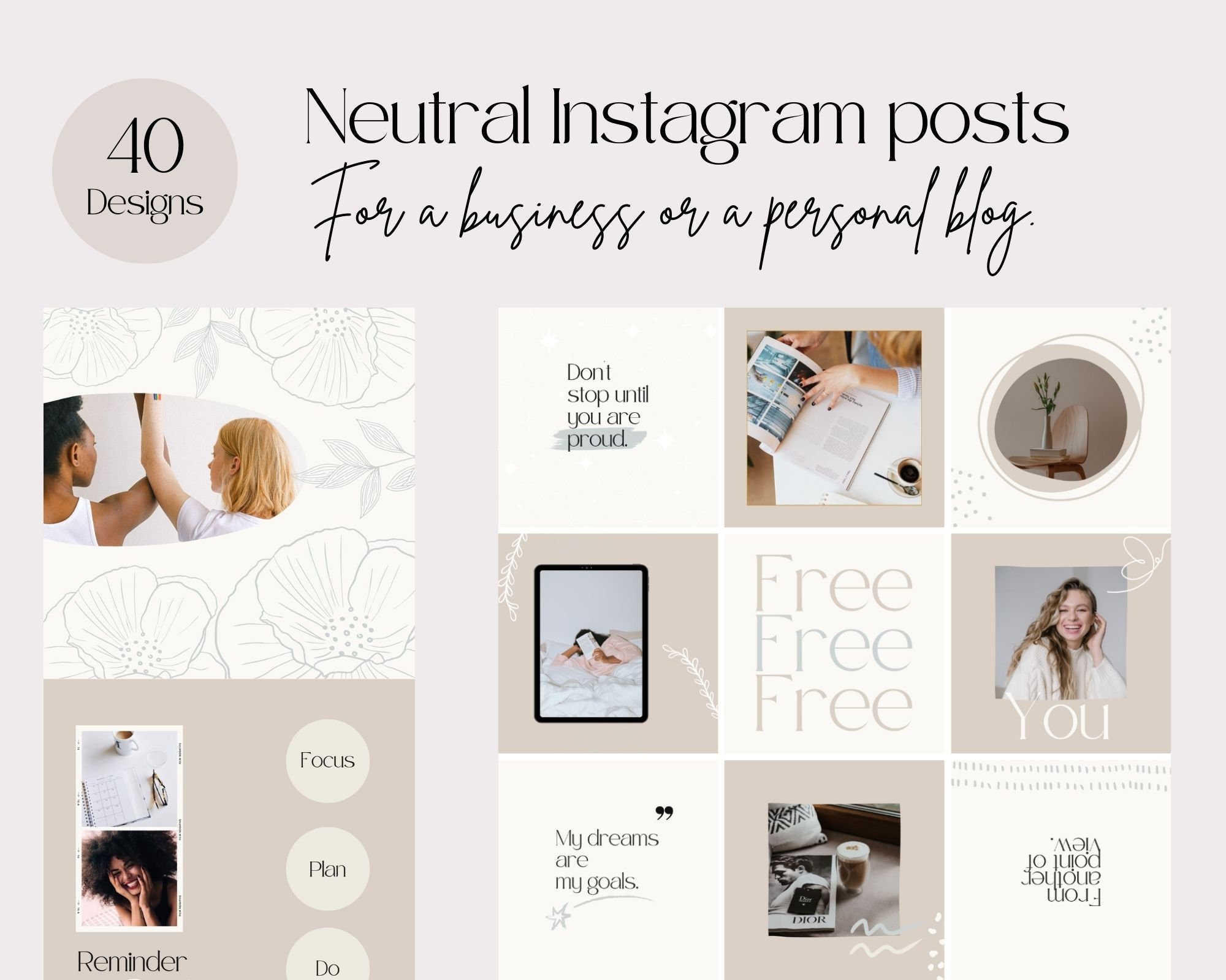 Neutral Instagram Templates, Instagram Feed Blogger Template, Minimal ...