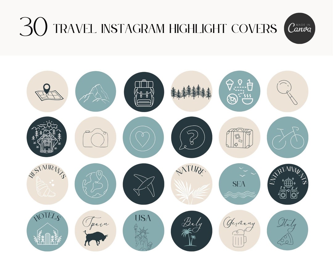Travel Instagram Story Highlight Covers in Neutral, Blue and Navy ...