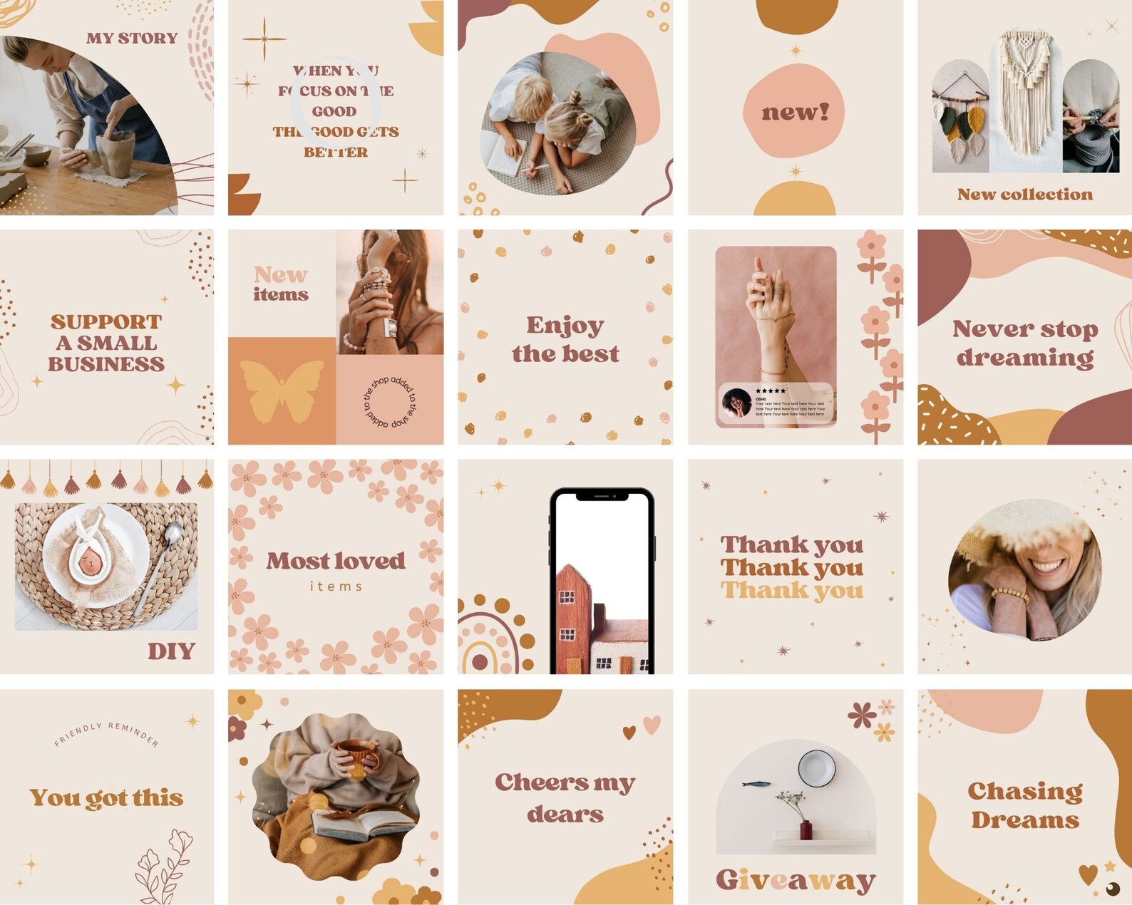 50 Boho Instagram Posts Templates Canva, Retro Instagram Posts for ...