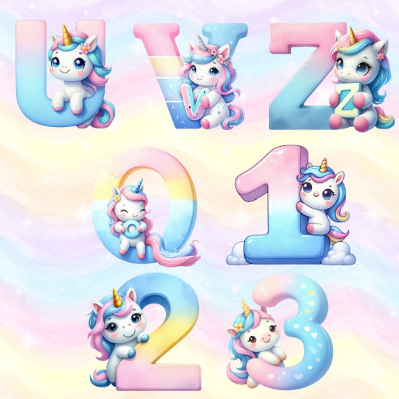 Unicorn Alphabet Letter, Clipart, Png, Pastel Color - Etsy