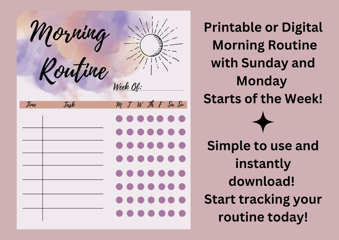 Printable and Digital, Simple, DIY Morning Routine. Instant Download ...