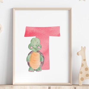 Watercolor Alphabet Letter T Art Turtle Nursery Alphabet Print Playroom ...