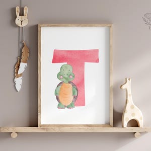 Watercolor Alphabet Letter T Art Turtle Nursery Alphabet Print Playroom ...
