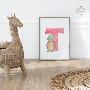 Watercolor Alphabet Letter T Art Turtle Nursery Alphabet Print Playroom ...